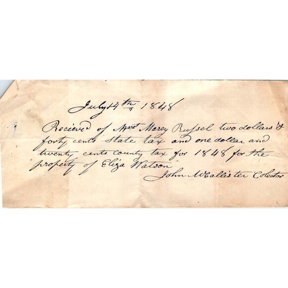 None | Accents | 848 Original Handwritten Letter Eliza Watson Tax ...